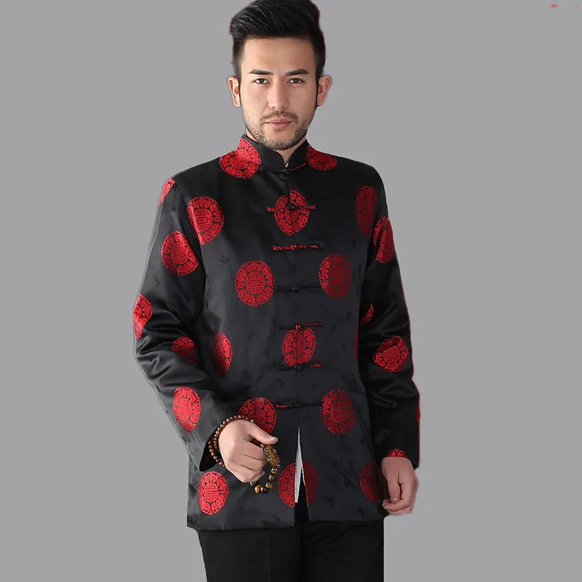 Black Mens Silk Satin Jacket Long sleeve Coat Classic Chinese Style ...