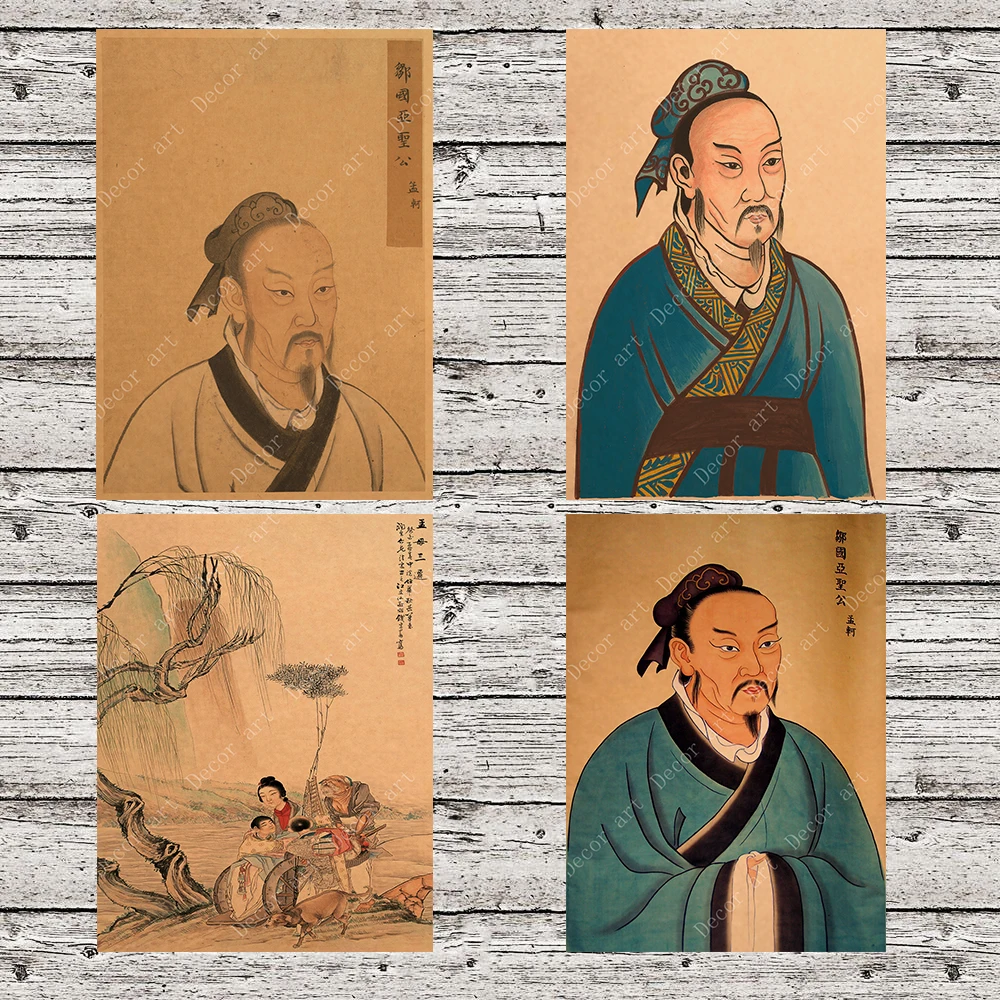Pinturas de lienzo clásicas del pintor chino mencio, pósteres Vintage ...
