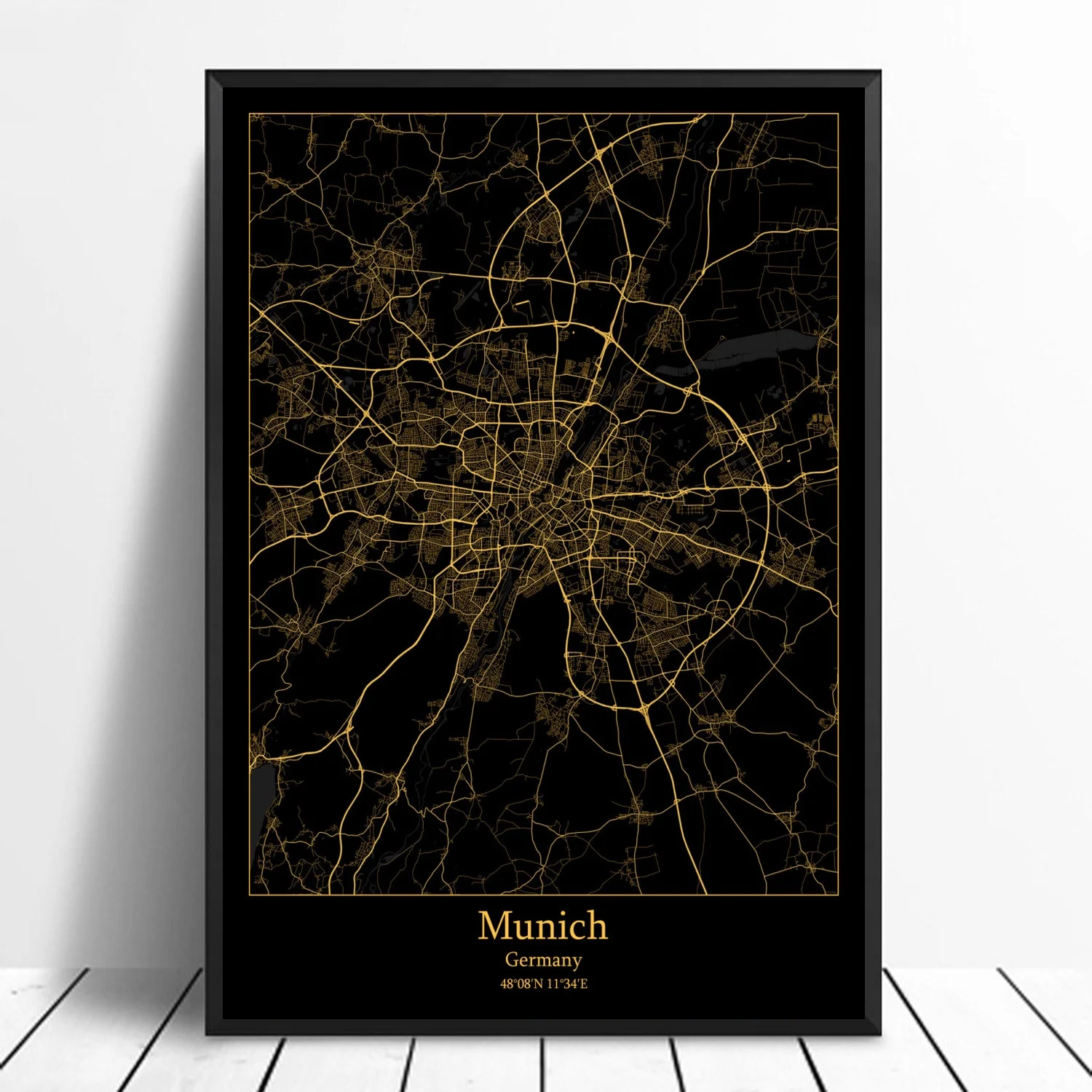 Munich Germany,Modern City Gold Map Canvas Art Print Home Room Decor ...