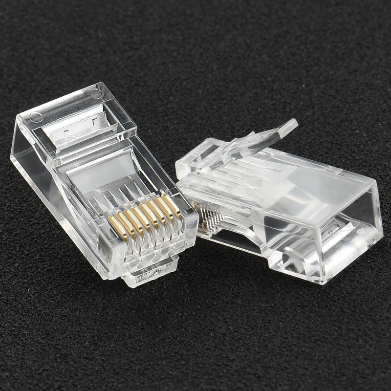 Free Shipping Brand New 100PCS Crystal Head RJ45 CAT5 CAT5E Modular Plug Gold Plated Network ...