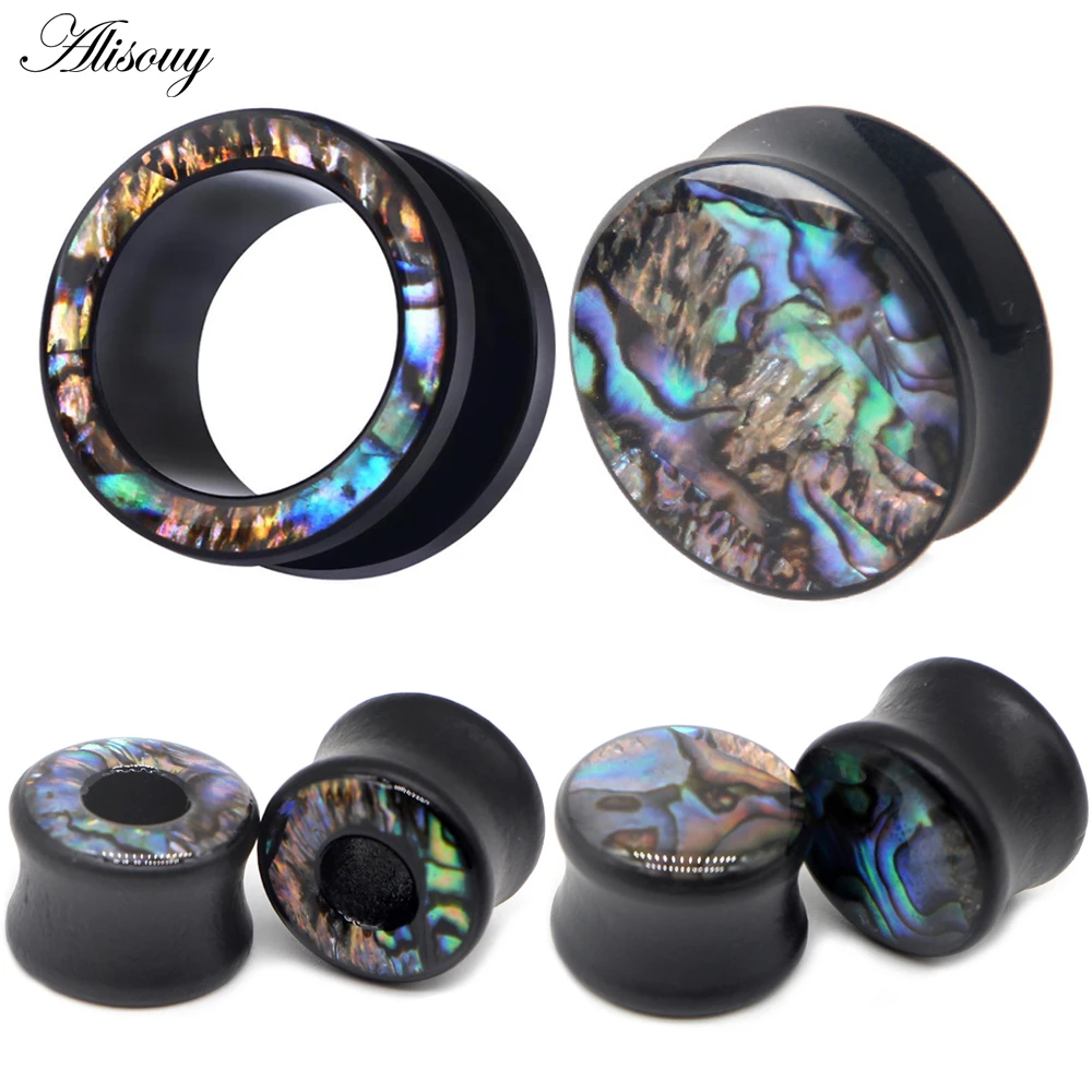2pcs Punk Acrylic Ear Tunnel Plugs Shellhard Abalone Shell Wood Ear ...
