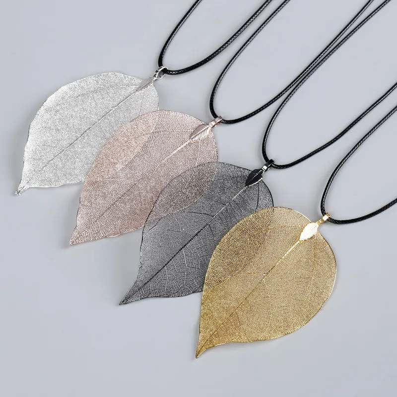 LOVBEAFAS Unique Natural Real Leaf Choker Pendant Necklace For Women ...