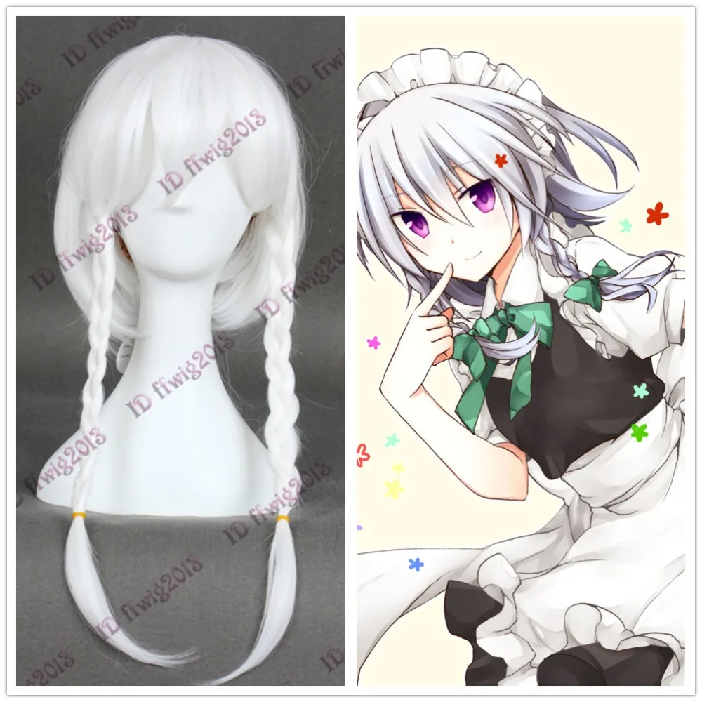 Touhou Project Izayoi Sakuya White Braid Anime Cosplay Wig + free wig ...