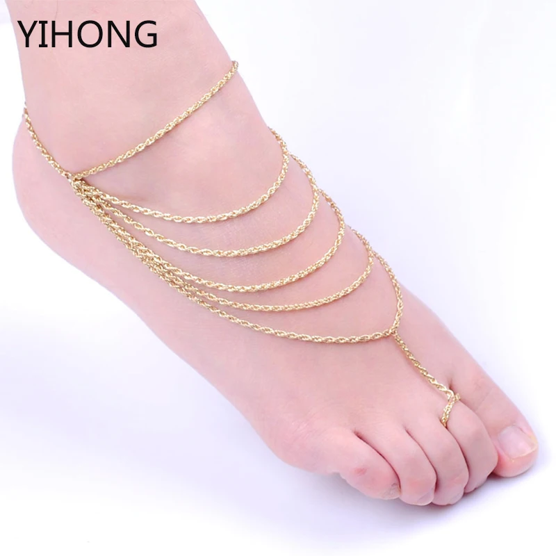 2017 Hot sales*New Beach Fashion Multi Tassel Toe Bracelet Chain Link ...