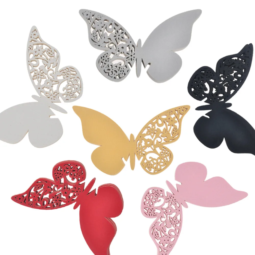 6 color 20 unids butterfly laser cut tarjetas del lugar del acompañamiento de la boda Nombre de ...