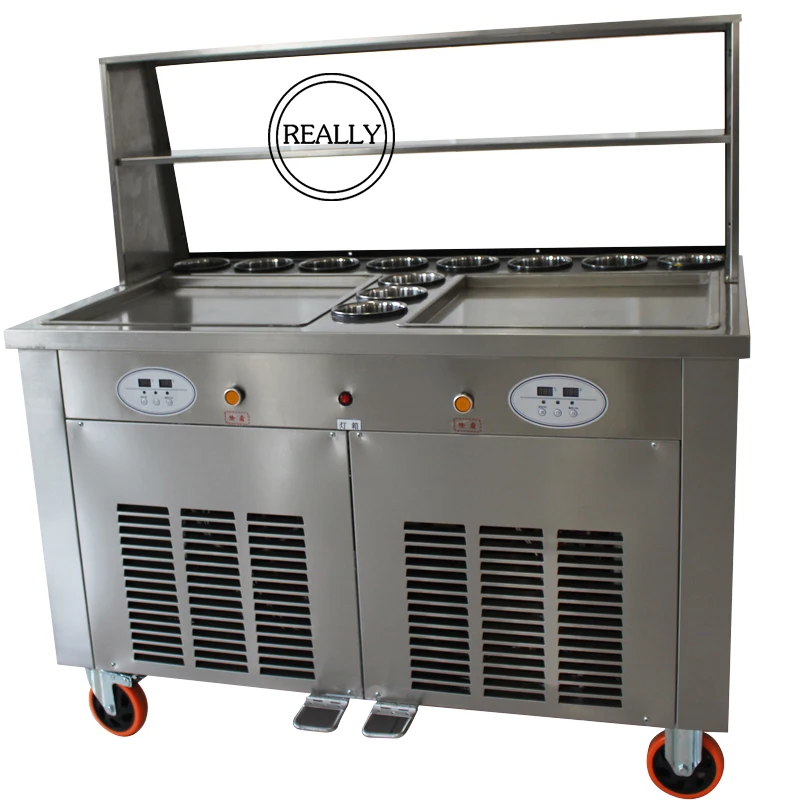 free ship CE R410 R404 fry ice cream machine fried ice roll pan machine ...