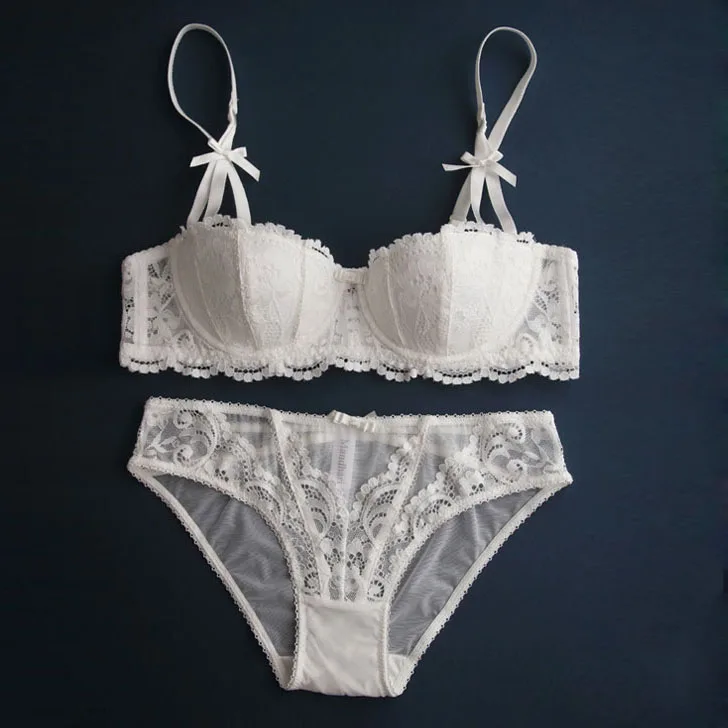 half cup bra set white black red sexy cup bra set push up fashion ...
