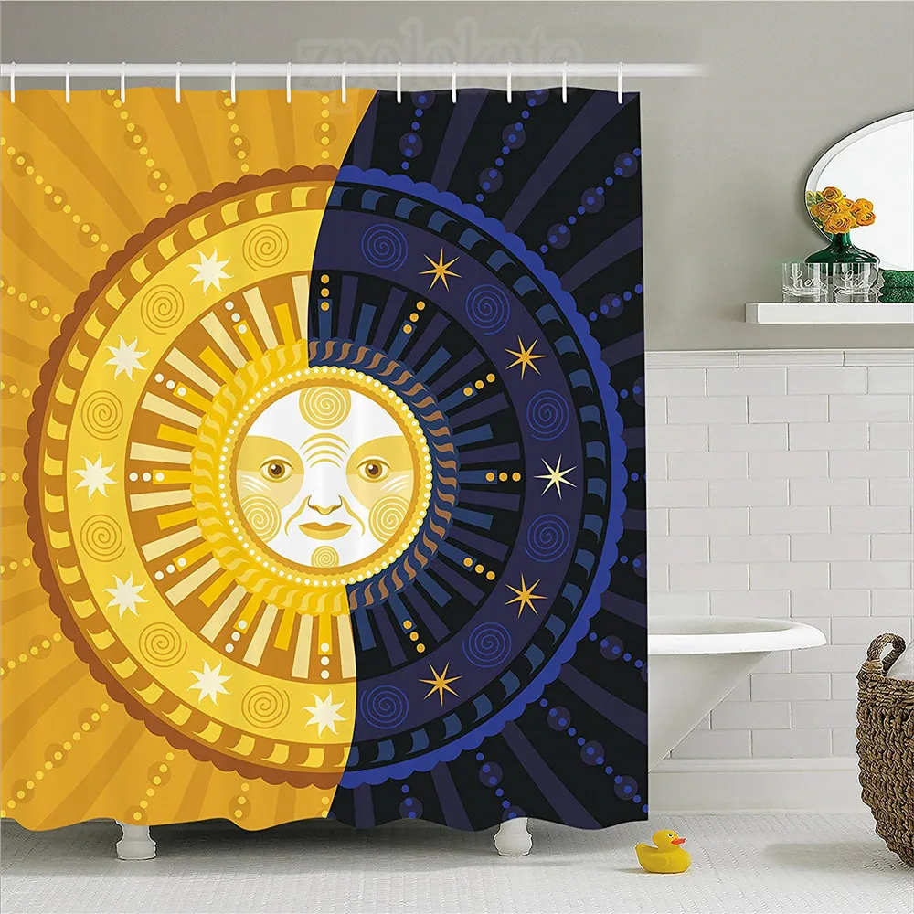 Mandala Decor Shower Curtain Spiritual Indian Day And Night Circle With