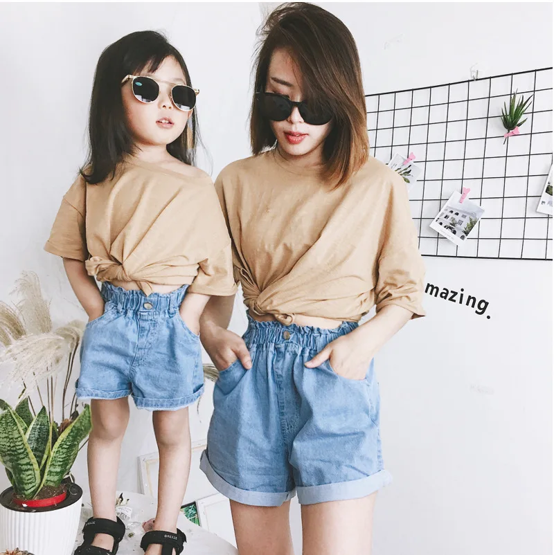 Ropa familiar para madre e hija, pantalones cortos vaqueros holgados de ...