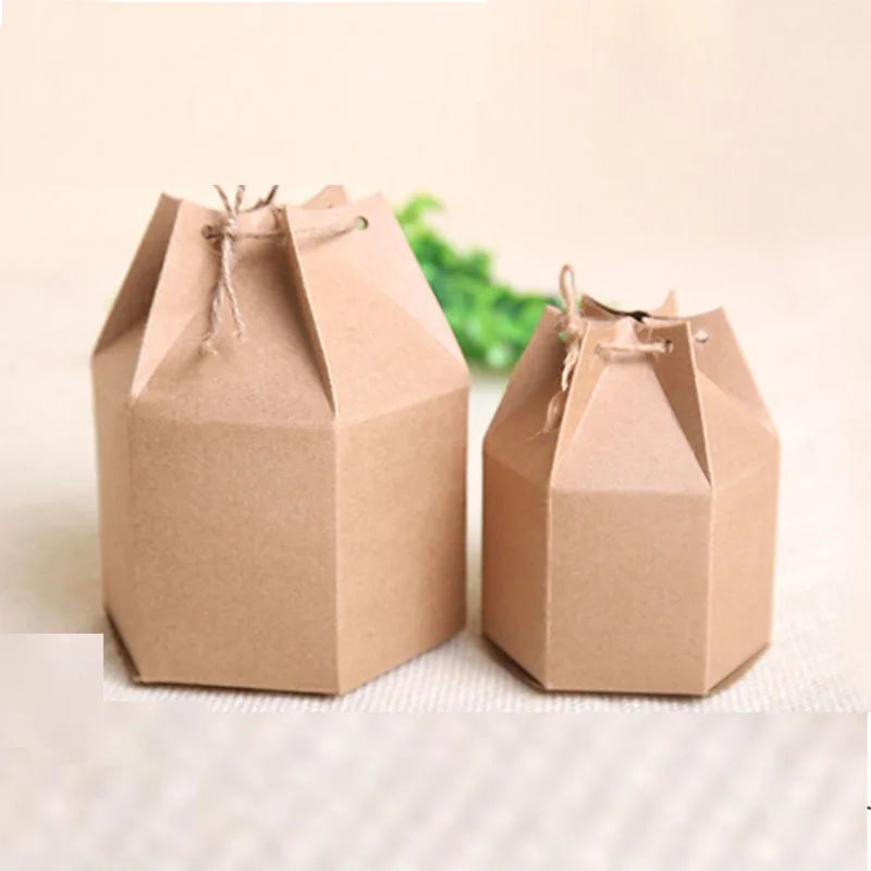50pcs 새로운 디자인 작은 크래프트 종이 패키지 골 판지 상자 랜 턴 육각형 공예 선물 사탕 상자 크리스마스 선물 포장