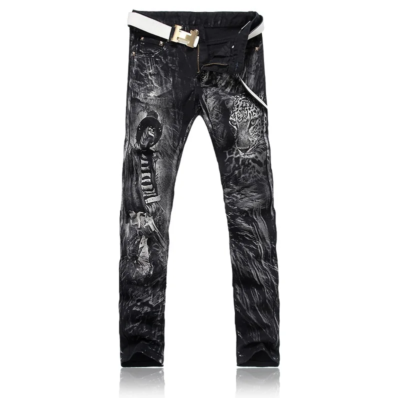 2019 New Men printing Coloured drawing or pattern Nightclubs Jeans ...