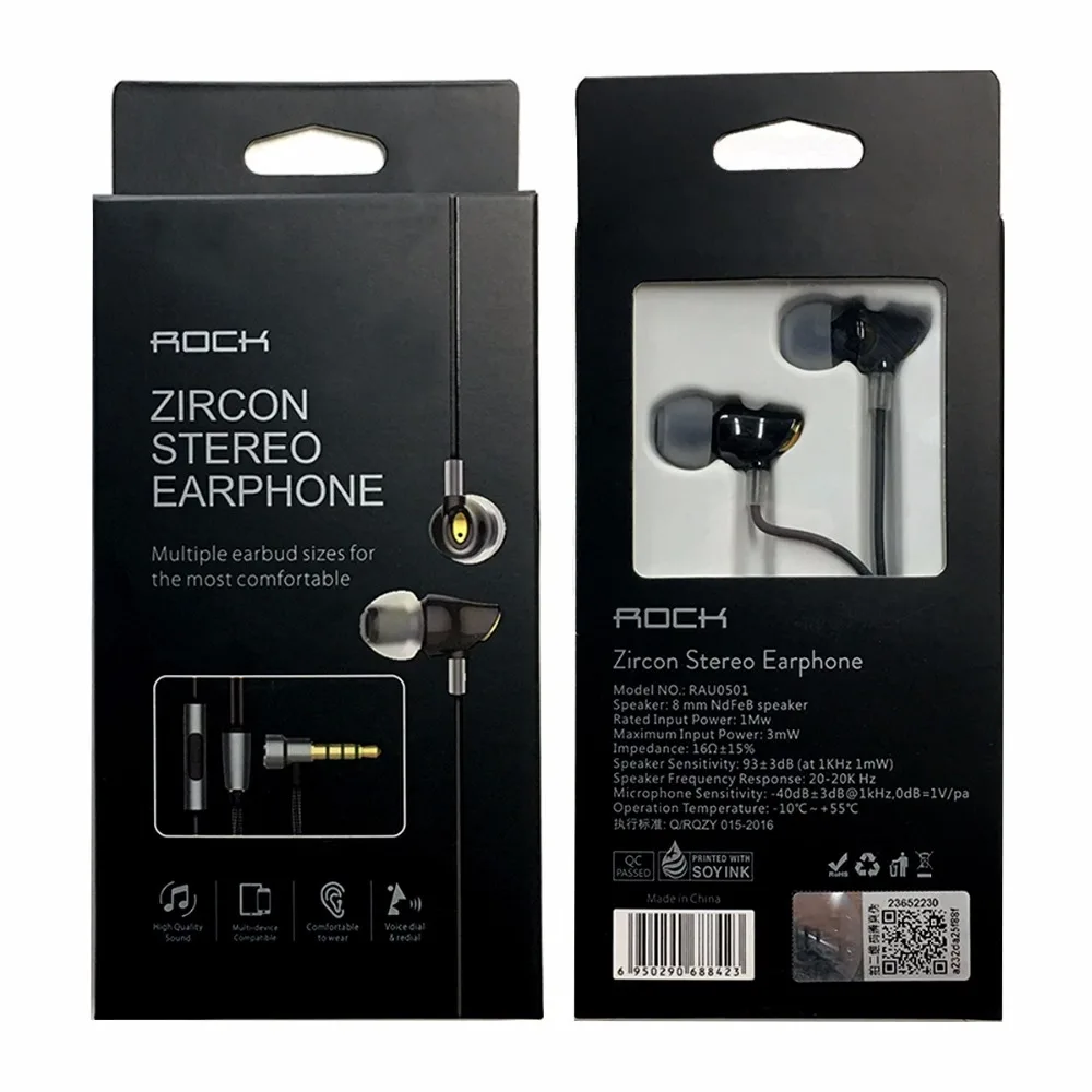Best Seller ROCK Original Zircon Stereo Earphone 3.5mm In Ear Earphones ...