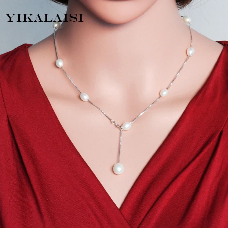 Yikalaisi 925 Sterling Silver Chain Natural Freshwater Pearl Necklace