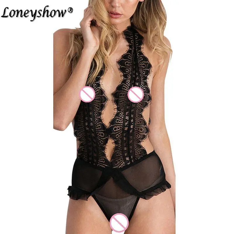 2017 New Fashion Sexy Backless Halter Lace Bodysuits Underwear Sexy