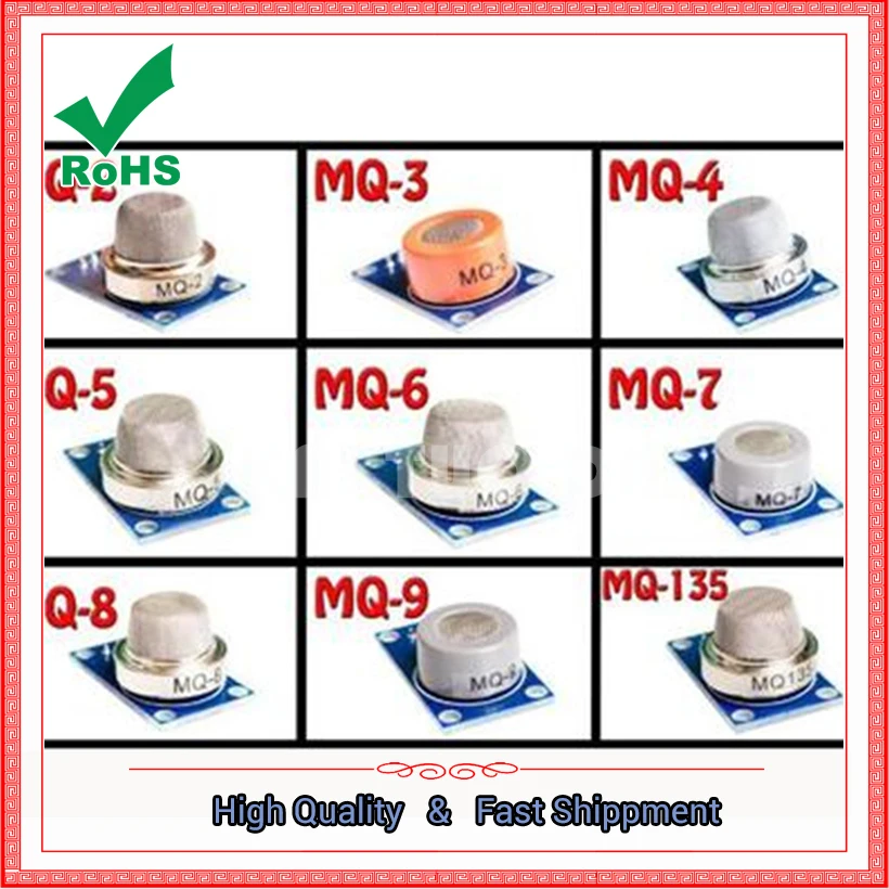 Mq Series Kit Mq-2 Mq-3-4-5-6-7-8-9 Mq-135 9 Values Gas Sensor Modules ...