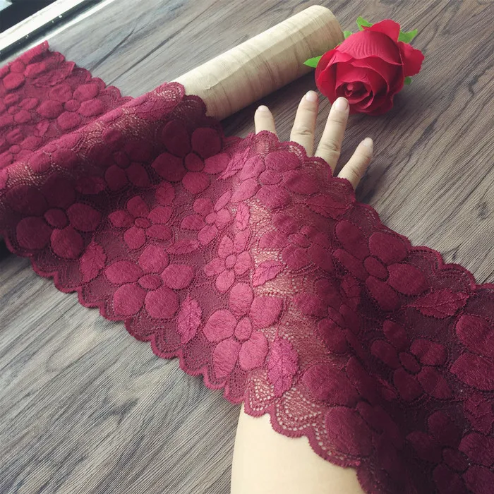20cm width Thicken Purplish Red Elastic Lace Trim Ribbon Fabric DIY ...