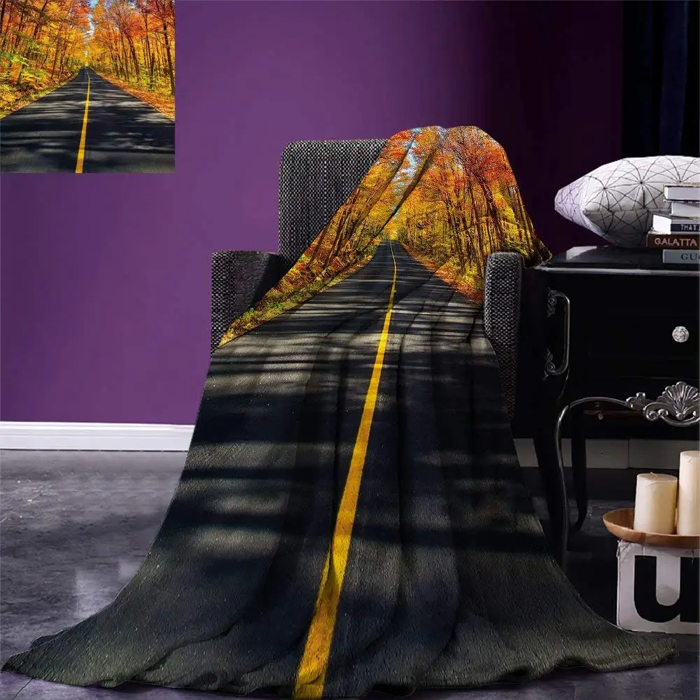 Fall Decor Throw Blanket Endless Rural Road Through Vibrant Treed ...