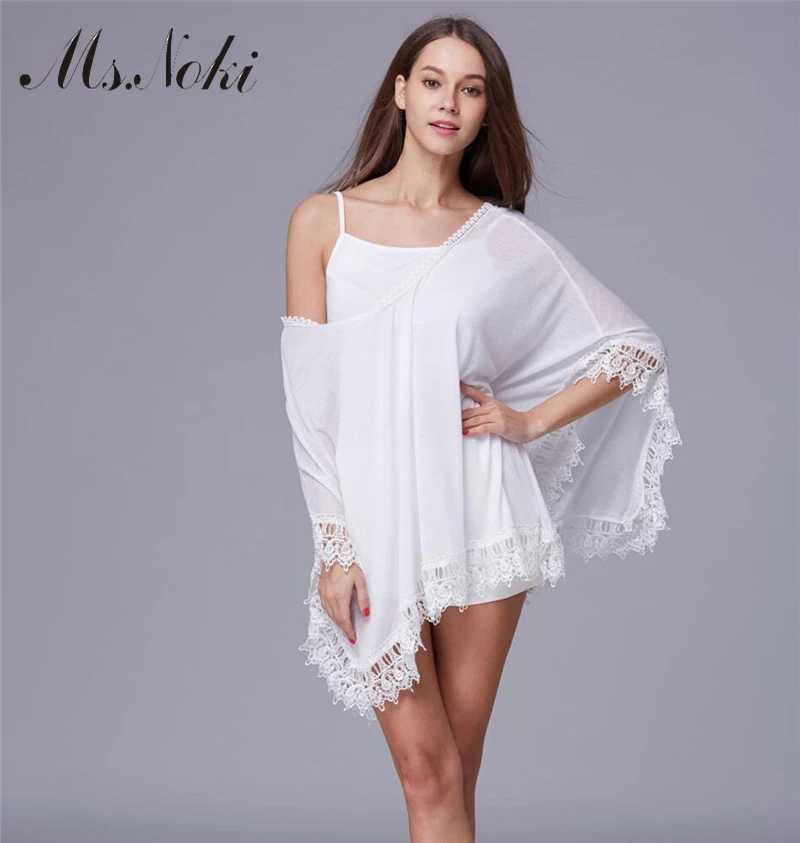 Ms. Noki blanco encaje floral cómodo crochet cubrir mujeres verano ...