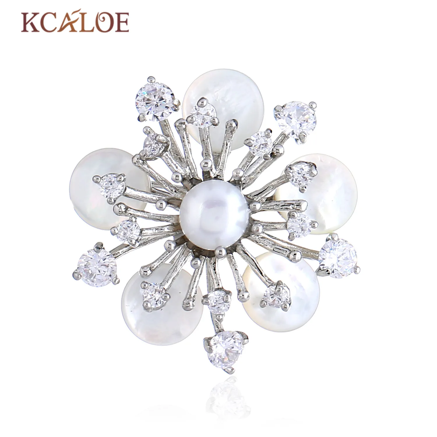 Kcaloe Cubic Zirconia Brooches For Women Wedding Imitation Pearl Hijab