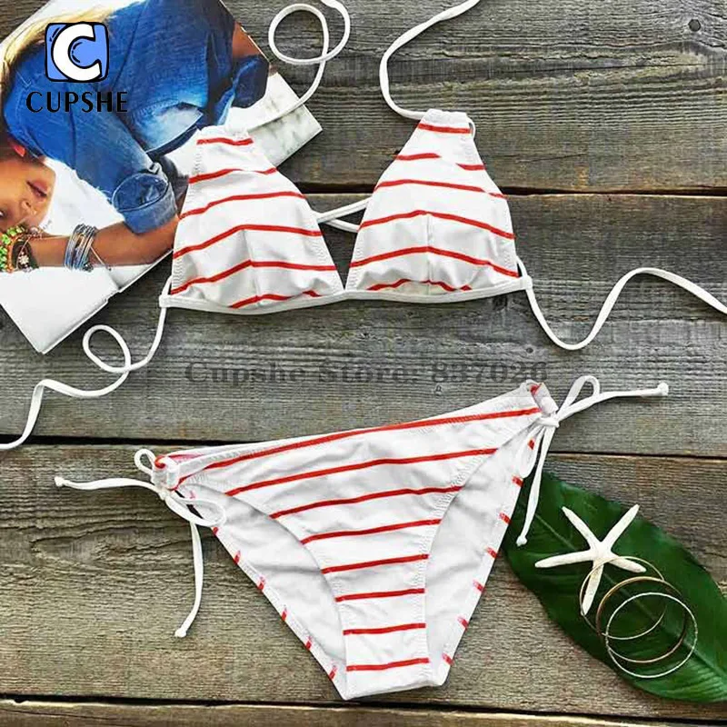 Cupshe Red Stripe Bikini Set Summer Sexy Swimsuit Ladies Beach Bathing