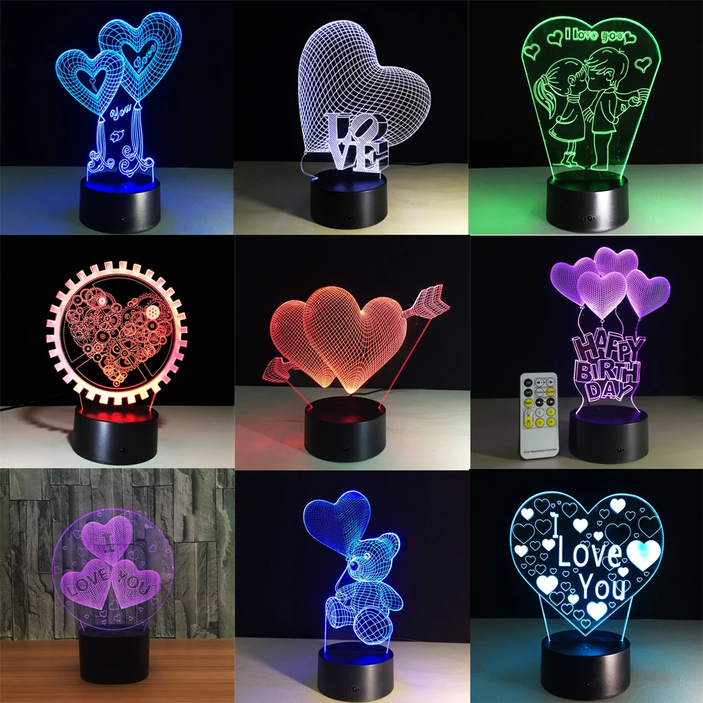 Beautiful heart series LED Night Light 3D Luminaria Lamp Romantic ...