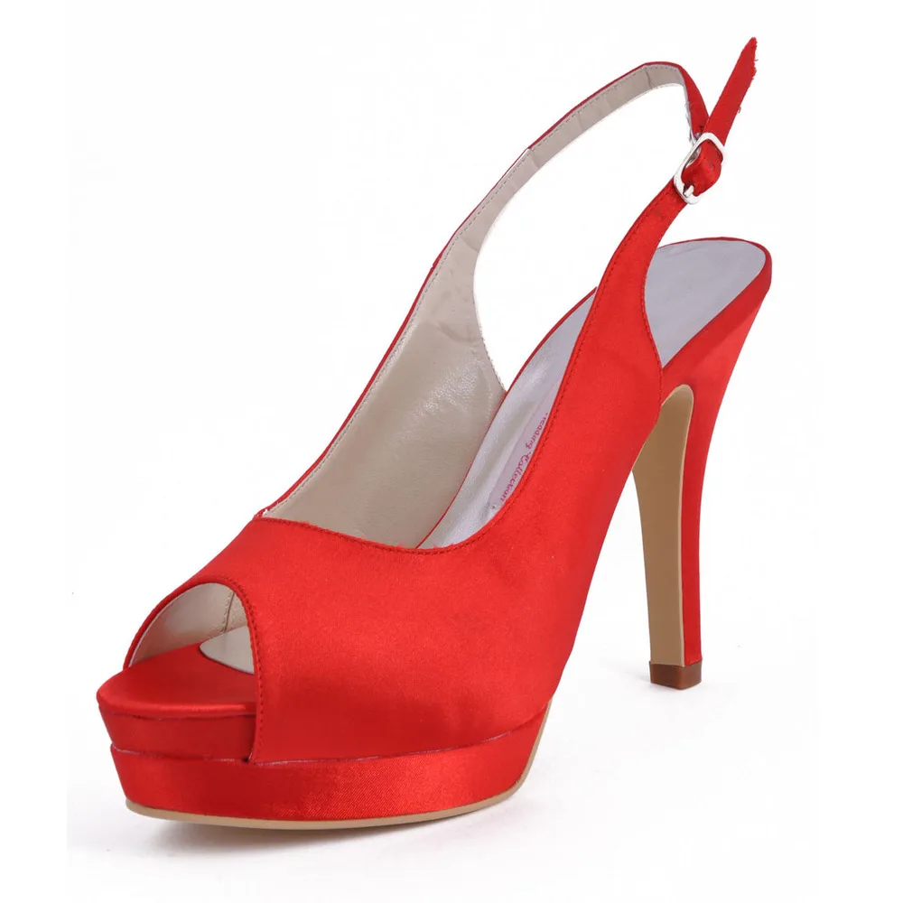 EP11069 IPF Red Size 7 Peep Toe Stiletto Heel Slingbacks Buckle Satin ...