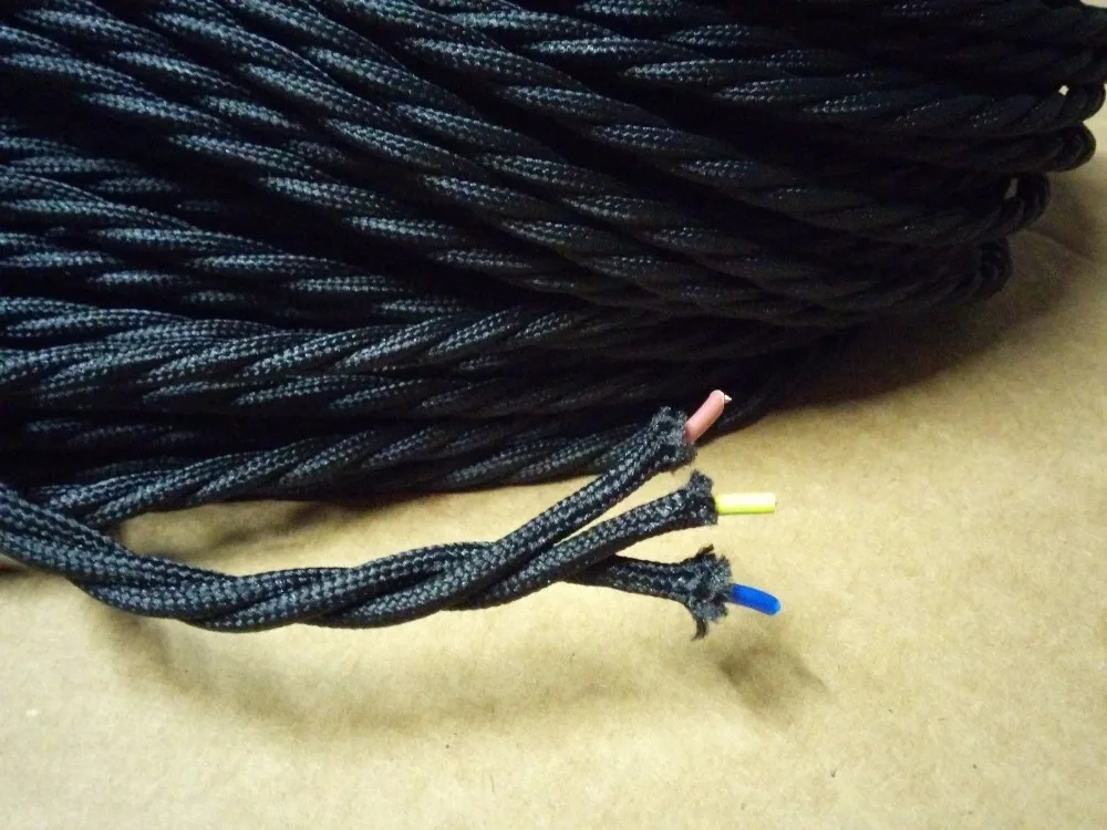 Vintage Black 3 cord Twisted Cloth Covered electrical Wire Antique ...