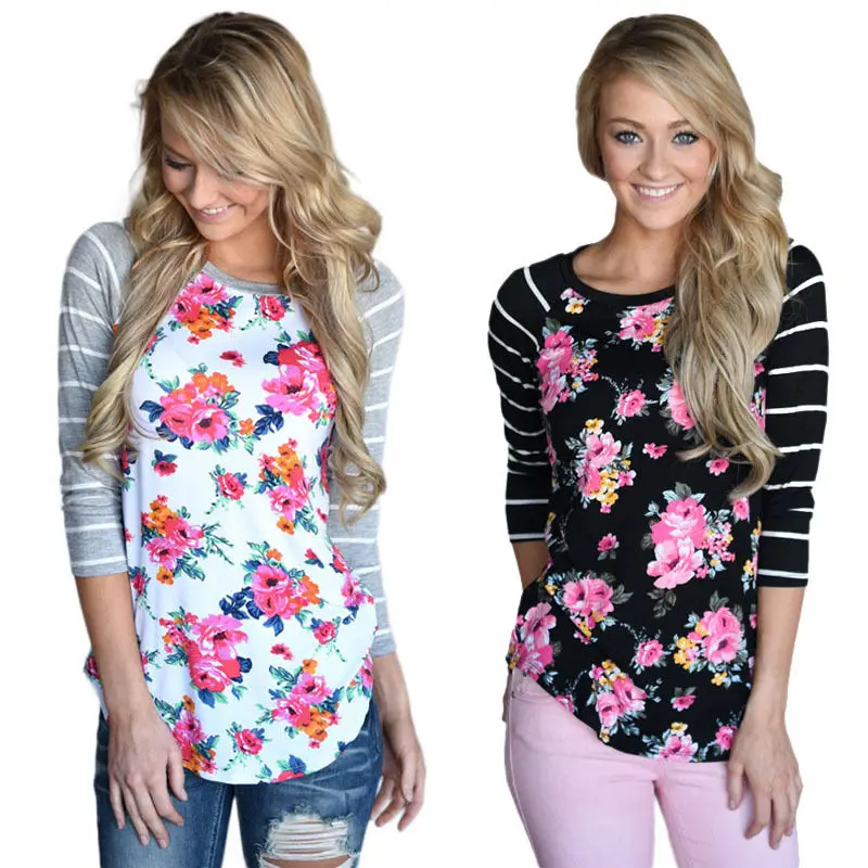 Fashion-Casual-Long-Sleeve-Printed-Floral-Flower-T-Shirt-Women-Top-Tees ...