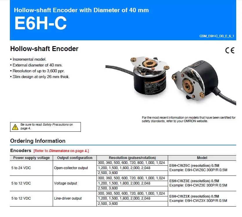 OMR E6H-CWZ3E 600 P/R Hollw-импульсный датчик положения вала 40 мм Диаметр 600PPR напряжение ...
