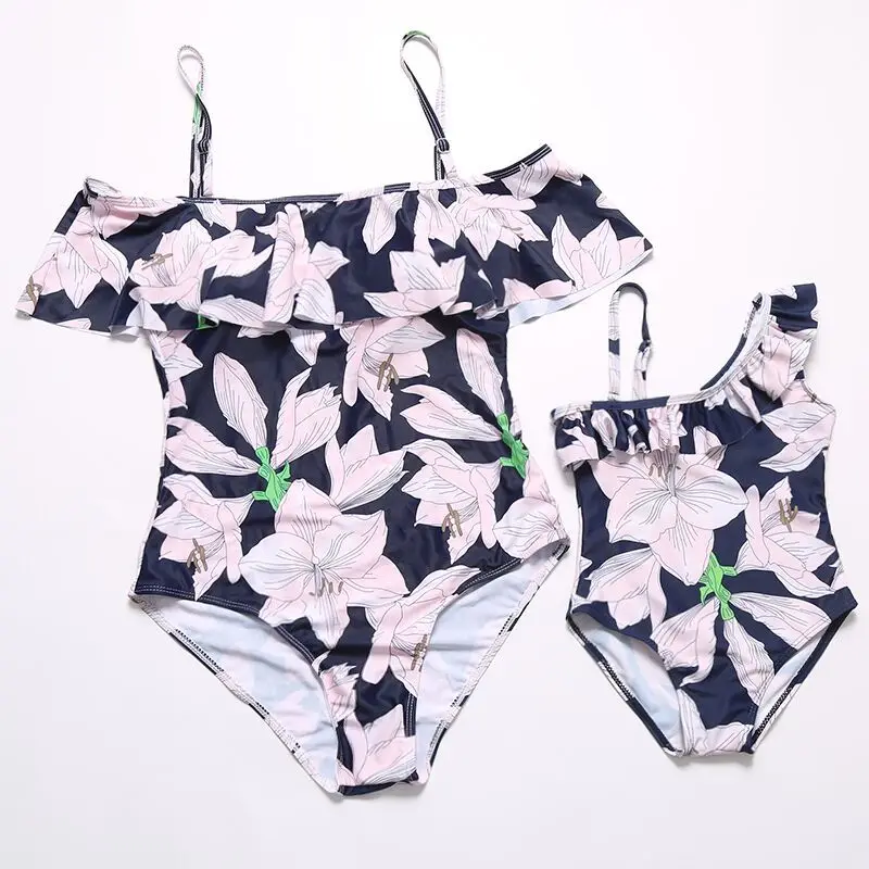 Mother Daughter Matching Swimsuits Floral Off Shoulder Mother Daughterd ...