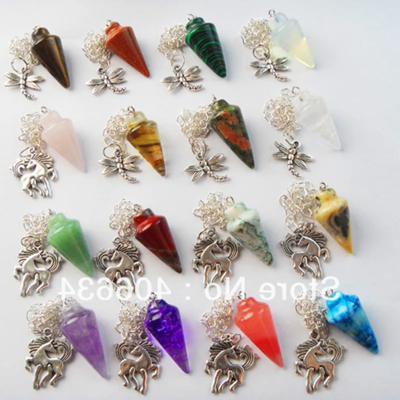 Free shipping (16 pieces/lot) mixed Natural Stone pendulum With Tibet ...