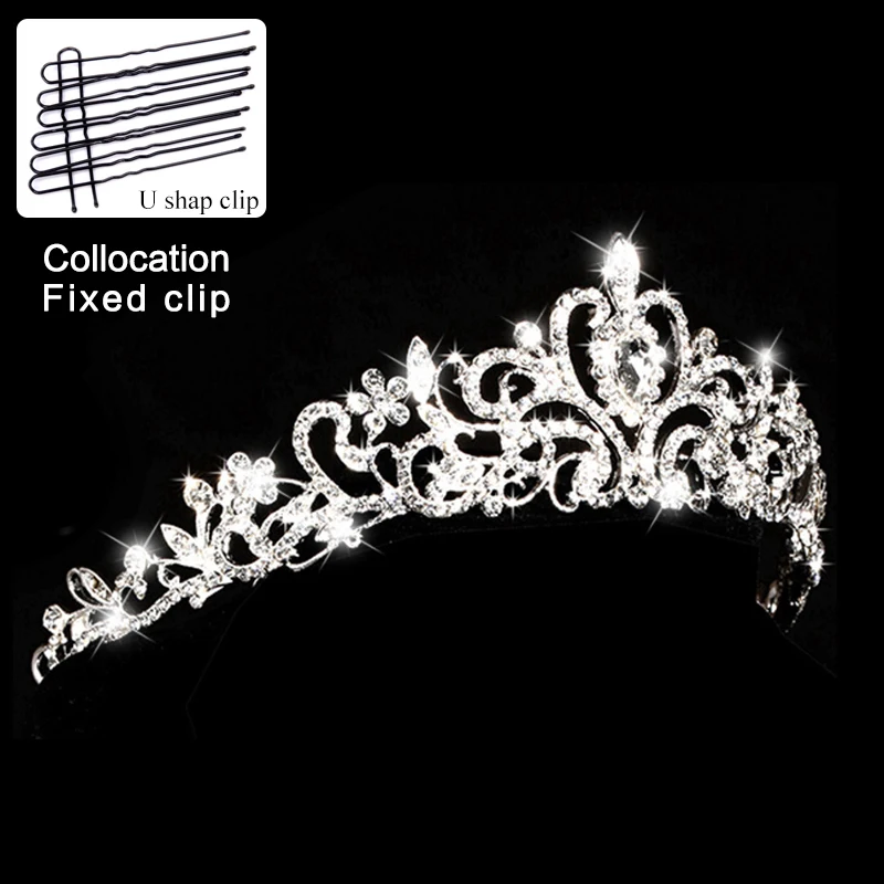 Pageant Crystal king Crown pearl princess Bride tiara diadem wedding ...