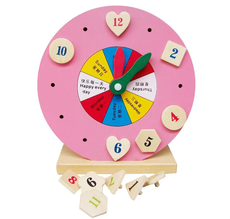 Wooden-12-Number-Clock-Toy-Baby-Colorful-Puzzle-Digital-Geometry-Clock ...