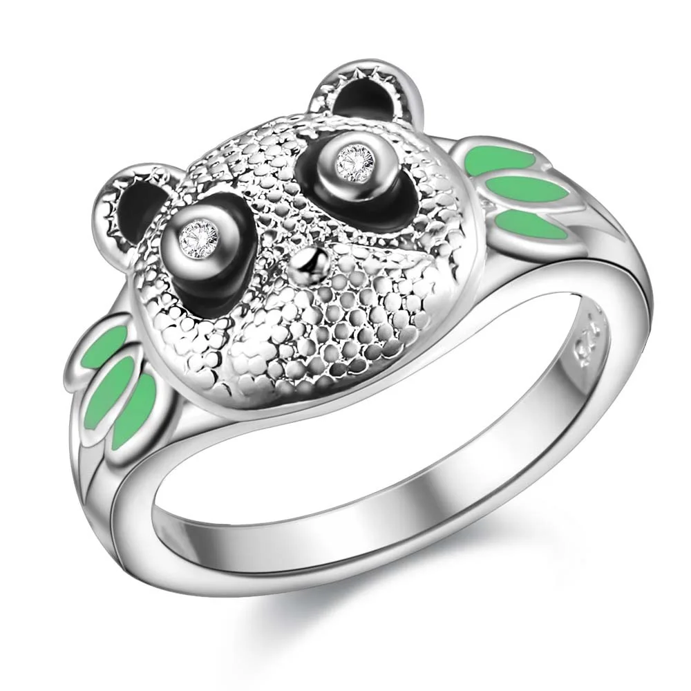 cute lovely panda Silver Ring Fine Fashion Women&Men Gift Silver ...