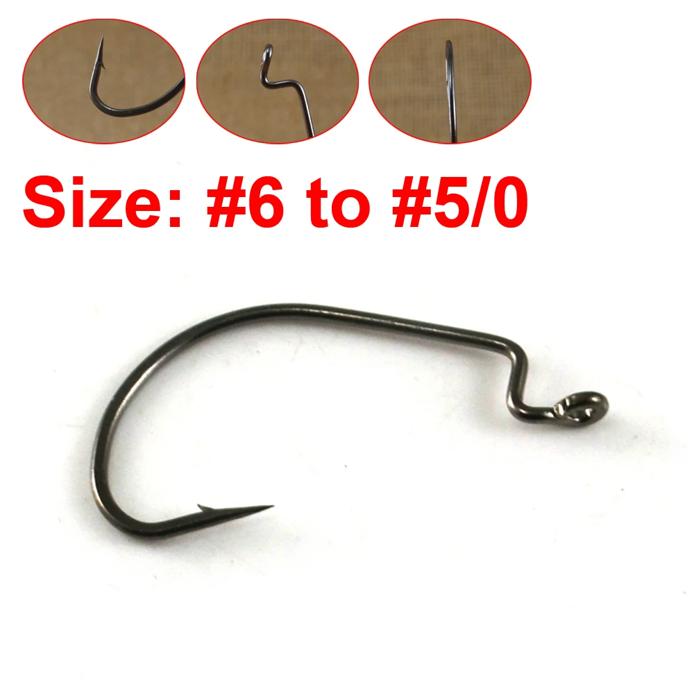 50PCS/Lot Offset Crank Worm Hook for Bass Fishing High Carbon Swimbait ...
