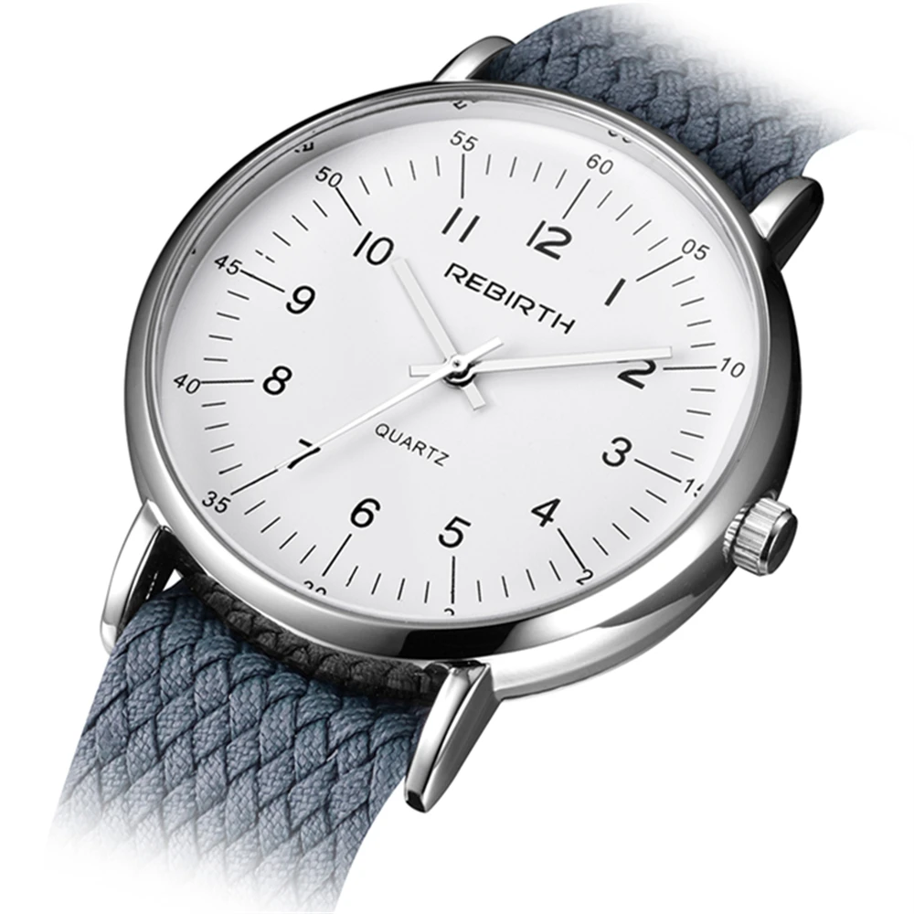 Women Fashion Quartz Watch Unisex Watches REBIRTH Fabric Band Silver ...
