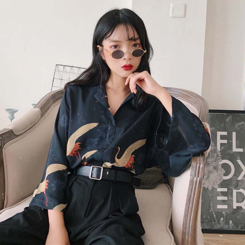 Women's Shirts Lady Kawaii Ulzzang Ins Chic Retro Loose Slim V-neck ...