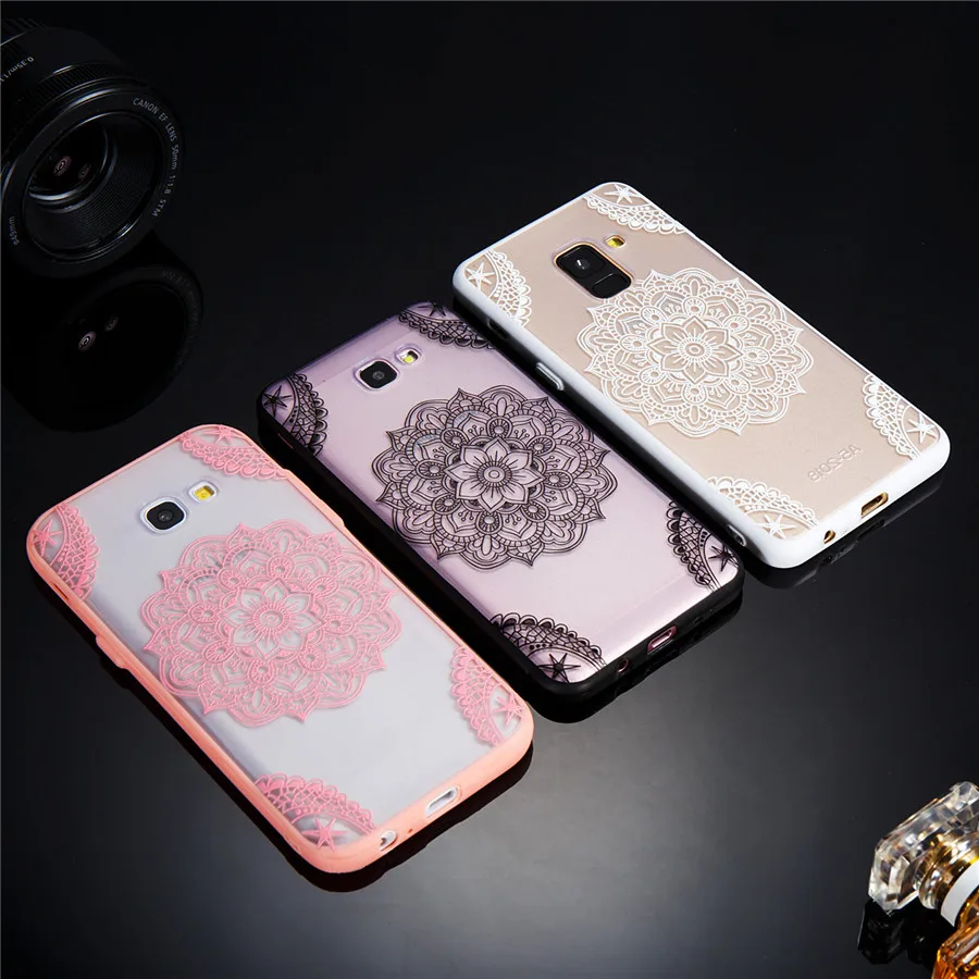 For Samsung Galaxy J7 Prime Case Transparent PC Lace embossed flower ...