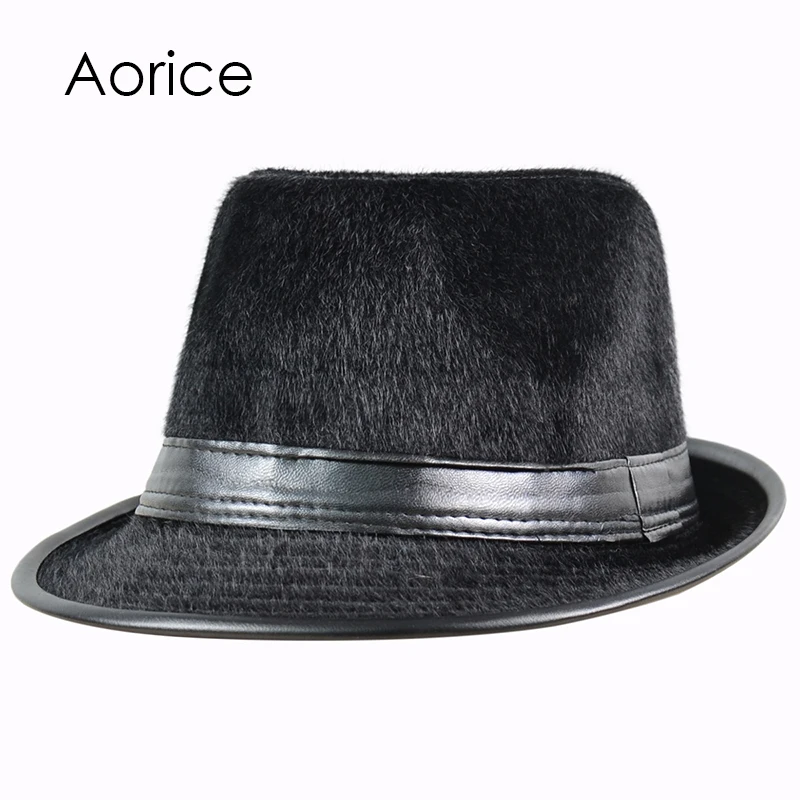 Aorice men winter top hat cap topper gentlemen Faux fur fedoras tall ...