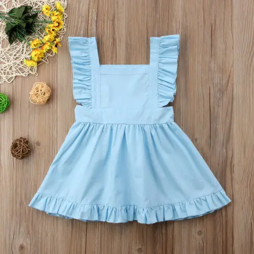 Girls Light Blue Dress Kids Baby Girls Sleeveless Ruffled Dress Toddler ...