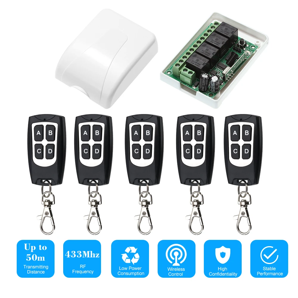 433Mhz DC12V 4CH Relay Wireless Universal Remote Control Switch ...
