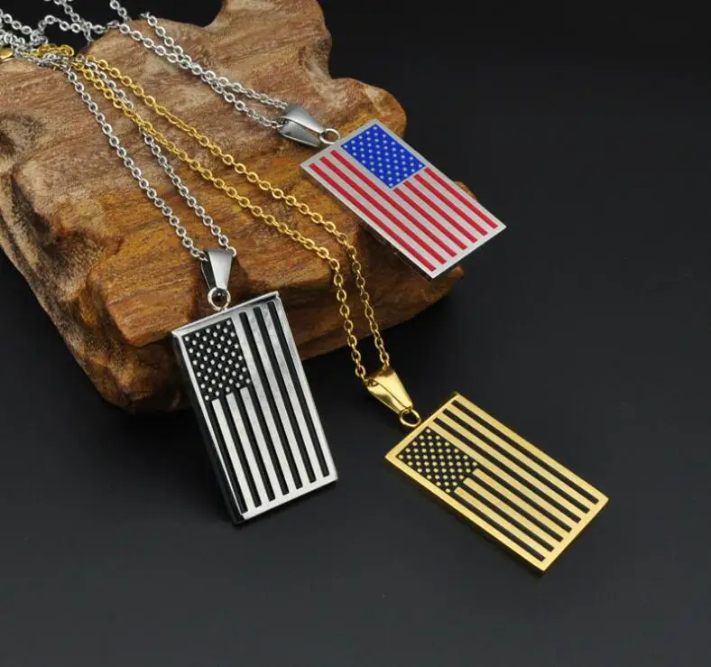fashion square American nation flag pendant long chains big pendant ...
