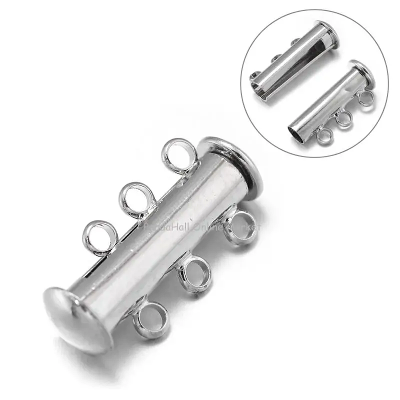 3 Strands 6 Holes Tube Brass Magnetic Slide Lock Clasps, Nickel Free ...