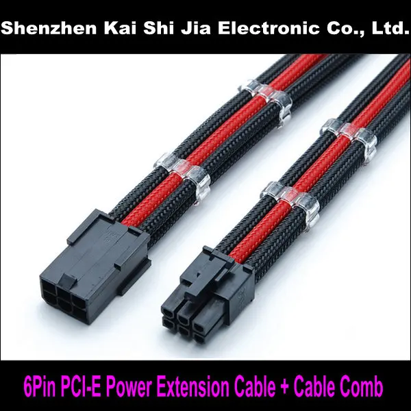 12" Single Sleeved Black & Red GPU 6Pin PCI E PCI Express Male to ...