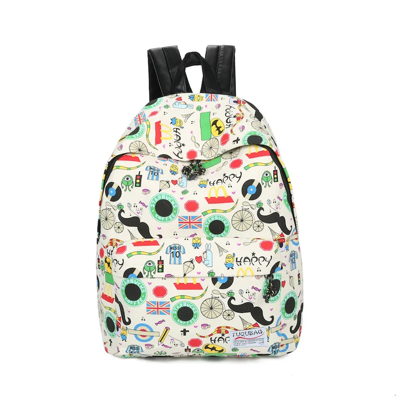Canvas Backpacks Student School Bag Cartoon Print Rucksack Travel Pack ...