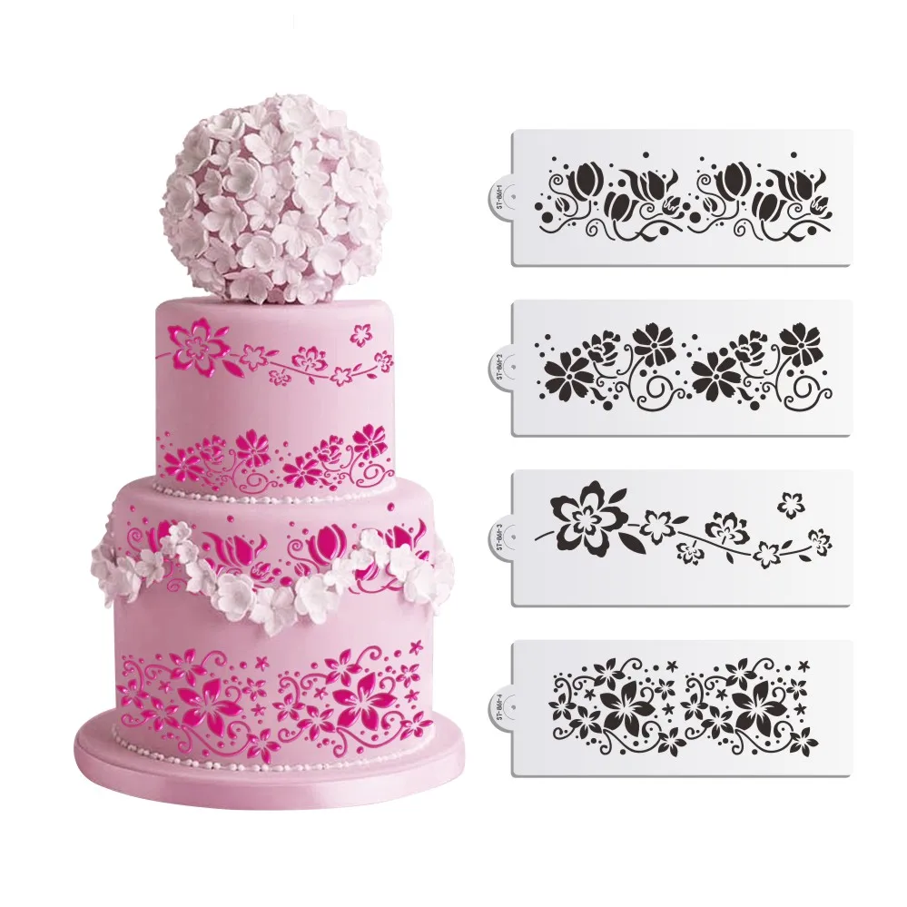 Flower Series Cake Decorative Stencil Set, Border Stencil for Fondant ...
