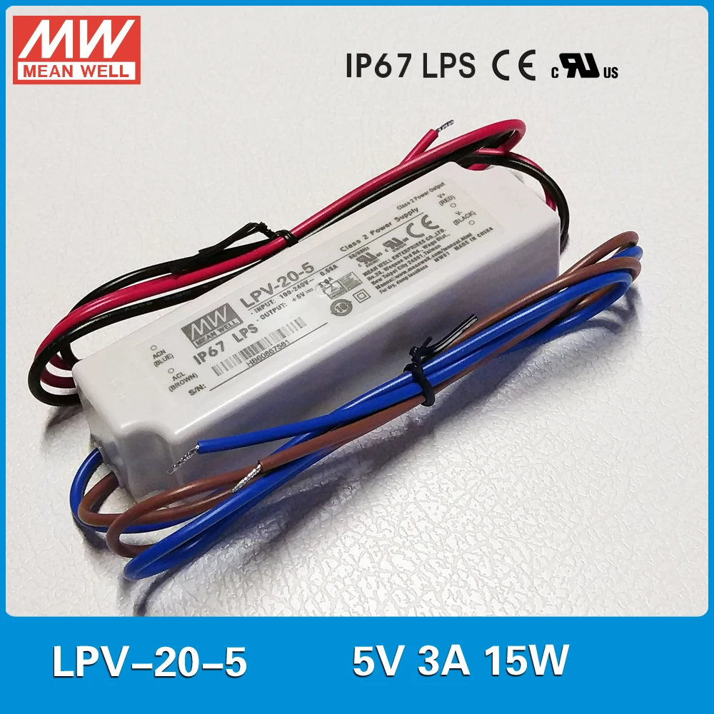 Original MEAN WELL LPV 20 5 15W 3A 5V LED Power Supply IP67 Waterproof LED driver 5V 15W input ...
