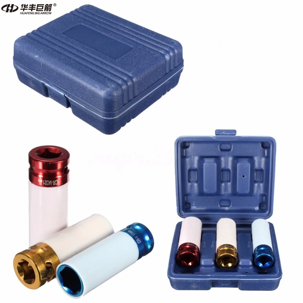 3pc Non- Marring Lug Nut Socket Alloy Thin Wall Wheel Nut Deep Impact ...