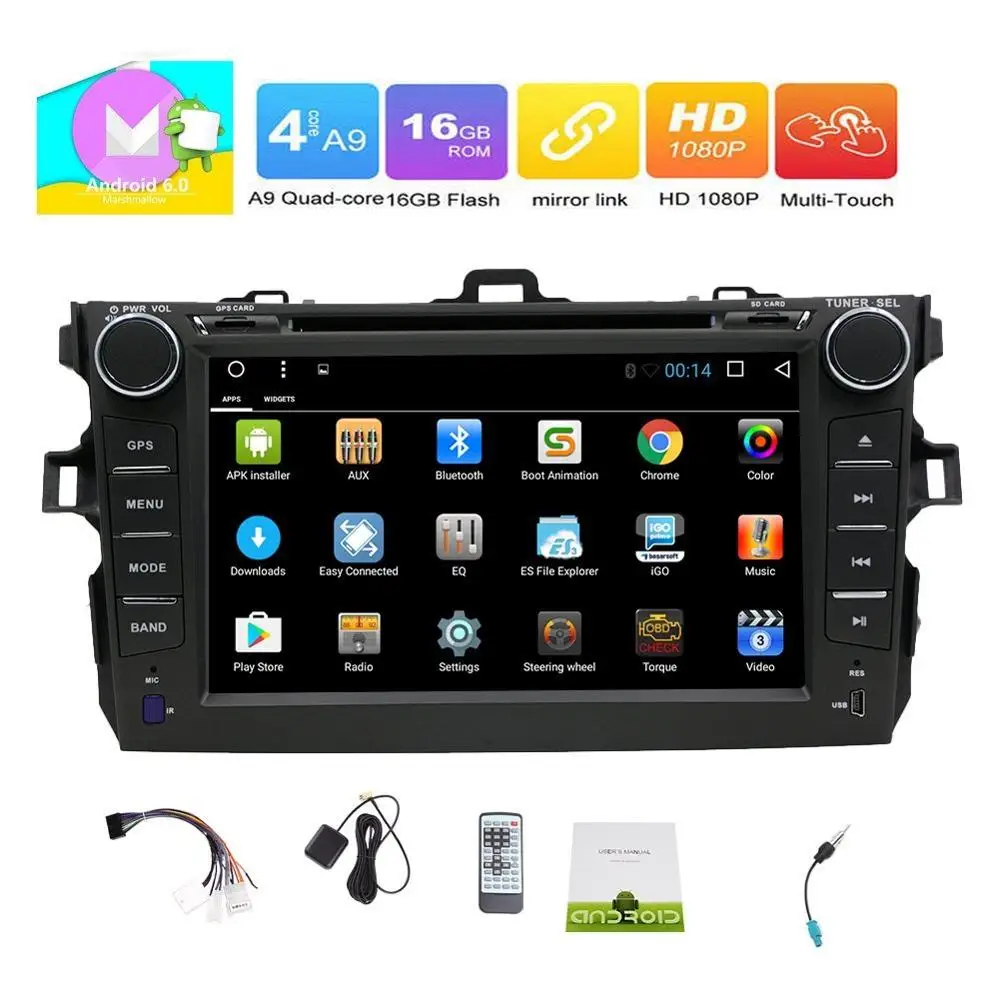 HD 7''inch Multi touchscreen Car Radio Stereo with Quad core Android 6. ...