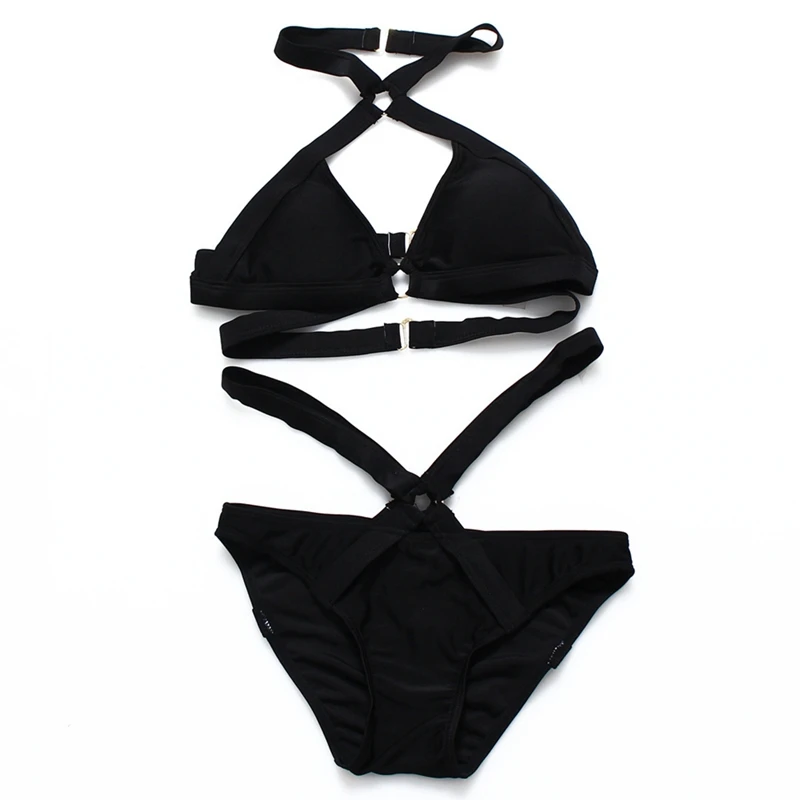 Swimmart Wild Female Swimming Bikinis Suit European American Style Black Thong Swimsuit Crossing